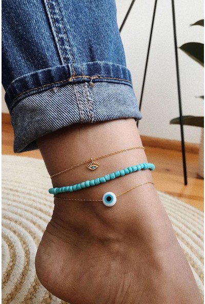 New Obsessions Mavi Nazar Boncuklu Çoklu Halhal Seti