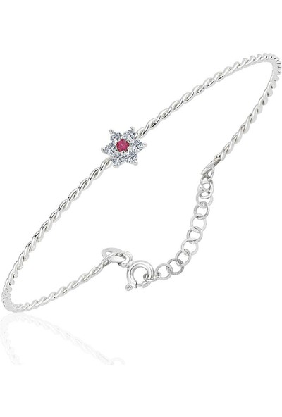 Anka Takı 585 ANKG3002AC Kadın Hhediye ortası Yakut Taşlı Çiçek 925 Ayar Gümüş Bilezik