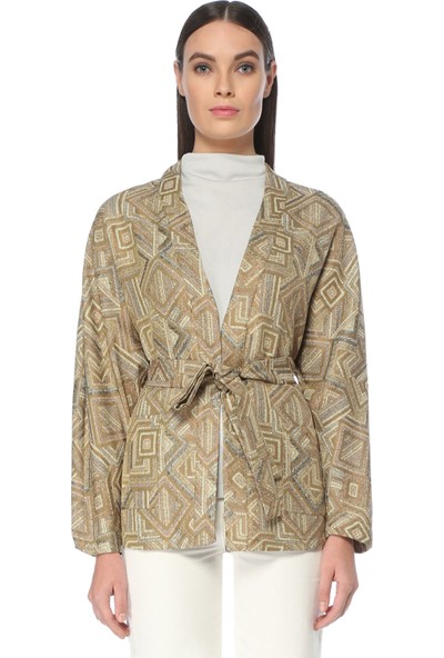 Network Camel Geometrik Desenli Kuşaklı Ceket