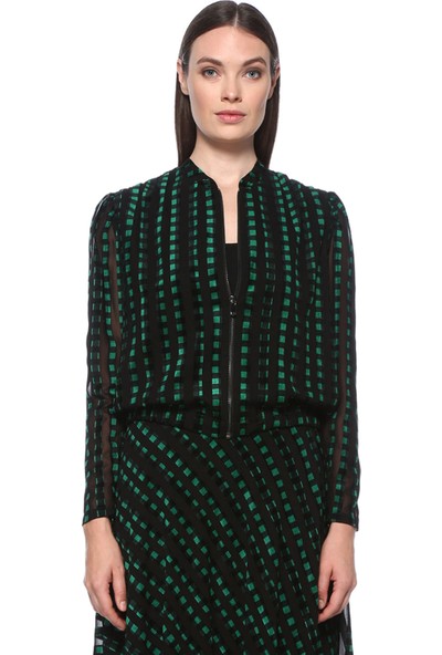 Network Siyah Yeşil Dik Yaka Kareli Ceket
