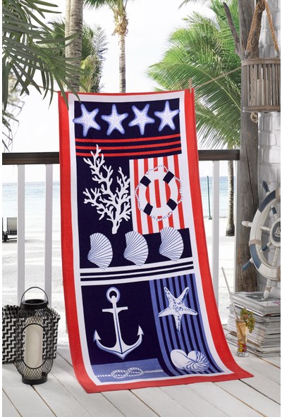 Butik London Beyaz Çapalı Plaj Havlusu