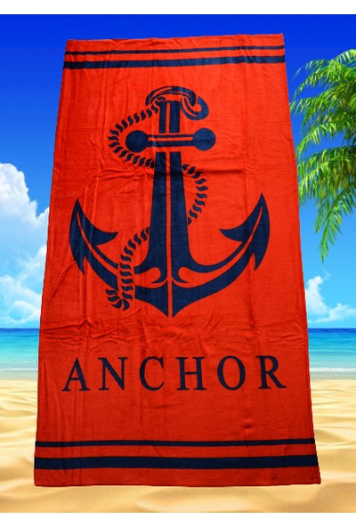 Butik London Çapalı Kırmızı Plaj Havlusu