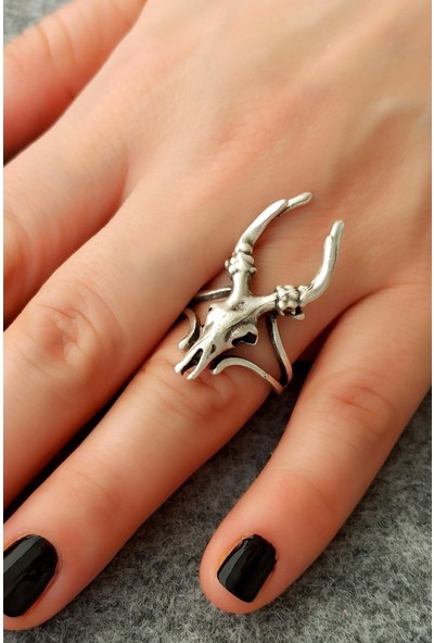 Fildişi Aksesuar Antik Gümüş Kaplama Geyik Başı Iskeleti El Yapımı Ayarlanabilir Yüzük Fildişi Aksesuar Antik Gümüş Kaplama Geyik Başı Iskeleti El Yapımı Ayarlanabilir Yüzük