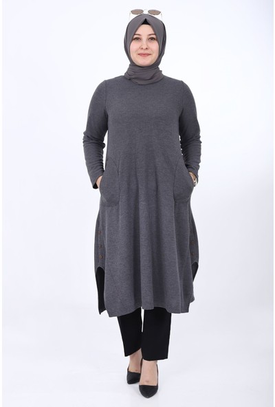 Kombinal Kadın Gri Düğme Detaylı Tesettür Büyük Beden TUNIK-7344 Kombinal Kadın Gri Düğme Detaylı Tesettür Büyük Beden TUNIK-7344