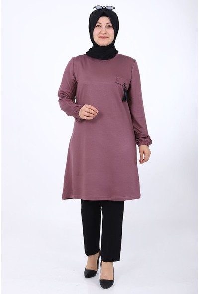 Kombinal Kadın Gül Kurusu Cep Kapaklı Tesettür Büyük Beden Tunik-89.99