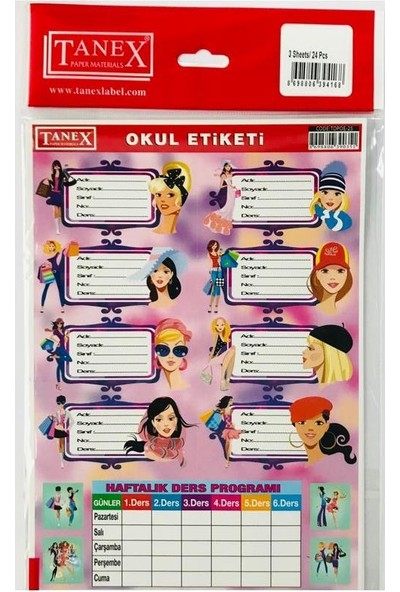 Tanex Kız Desenli Ders Programlı Okul Etiketi 3 Yaprak Tanex Kız Desenli Ders Programlı Okul Etiketi 3 Yaprak