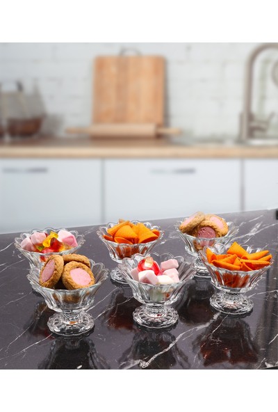 Yzhome 6'lı Ayaklı Kristal Cam Lokumluk Çerezlik Sunumluk