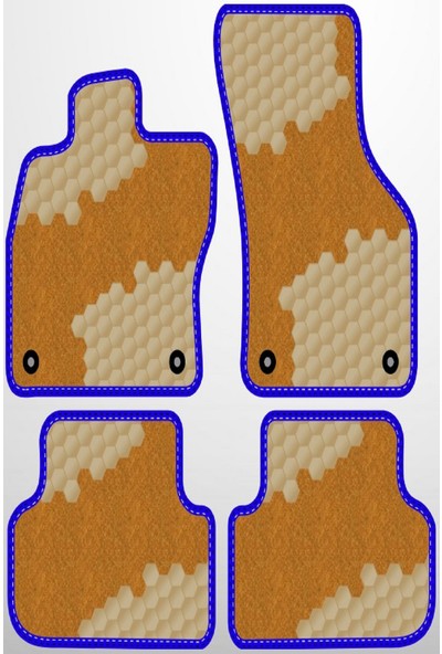 Tegin Fiat Doblo Van 2010 ve Sonrası Uyumlu Turuncu Halı Bej Desen Mavi Kenar Plus Paspas