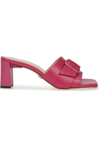 Divarese Fuşya Kemer Bantlı Kadın Deri Terlik