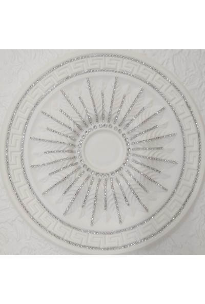 Yeditepe Osmanlı Taşlı Versace Desenli Stropiyer Tavan Göbeği - 40 cm - Gümüş Renk