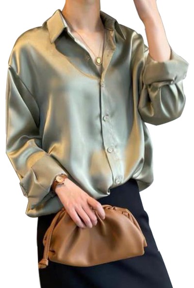 Zl Kadın Vintage Saten Gömlek  (Yurt Dışından)