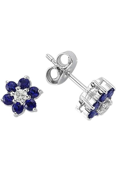 Sirius Safir ve Pırlanta Taşlı Papatya Küpe