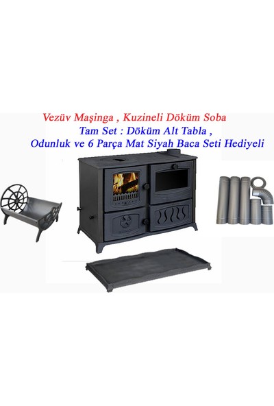 Rekor Vezüv Maşinga Mat Siyah Kuzineli Odun Kömür Sobası Rekor Vezüv Maşinga Mat Siyah Kuzineli Odun Kömür Sobası