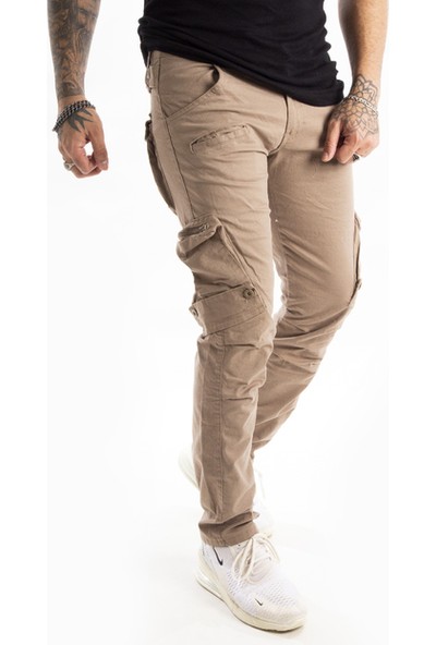 Deepsea Bej Dar Kesim Ters Cepli Kargo Pantolon 1611193 Deepsea Bej Dar Kesim Ters Cepli Kargo Pantolon 1611193