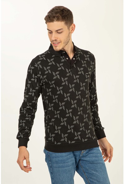 Corazzo Polo Yaka Selanik Desenli Sweetsirt