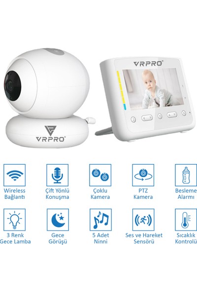 Vrpro 4.3 Inç Wifi Bebek Izleme Kamera Ninnili Çoklu Kamera Desteği Sıcaklık Kontrol Vrpro 4.3 Inç Wifi Bebek Izleme Kamera Ninnili Çoklu Kamera Desteği Sıcaklık Kontrol