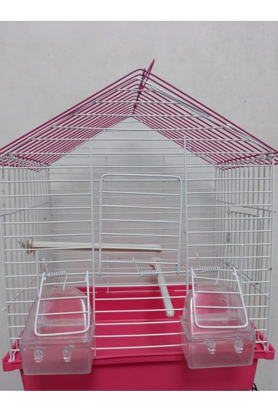 Koza Kafes Çift Kapılı Sivri Çatılı Kafes Pembe - Beyaz 29 x 36 x 20 cm Koza Kafes Çift Kapılı Sivri Çatılı Kafes Pembe - Beyaz 29 x 36 x 20 cm