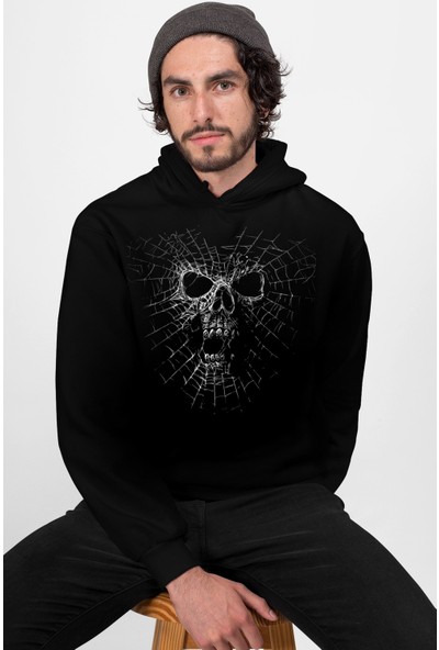 Rock&Roll Örümcek Kurukafa Siyah Kapüşonlu Erkek Sweatshirt Rock&Roll Örümcek Kurukafa Siyah Kapüşonlu Erkek Sweatshirt