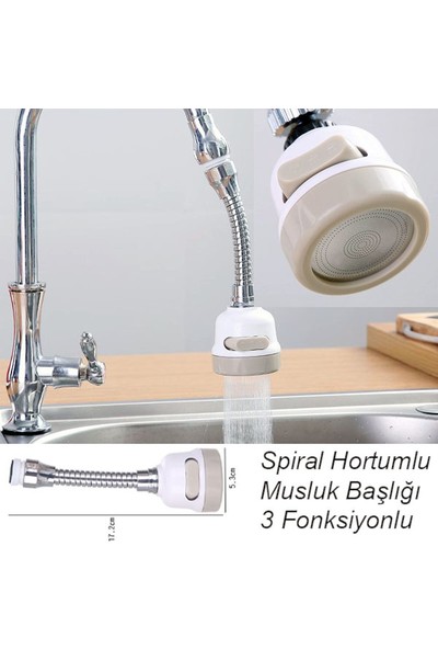 Oynar Başlıklı Spiral 3 Fonksiyonlu Mutfak Musluk Başlığı Oynar Başlıklı Spiral 3 Fonksiyonlu Mutfak Musluk Başlığı