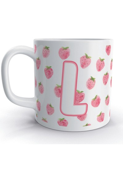 Rock'n Fox L Harfi Çilek Tasarım Renkli Harfli Kupa Bardak