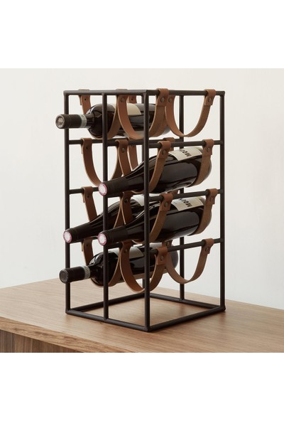 Şaraplık Metal Deri Bantlı 8'li