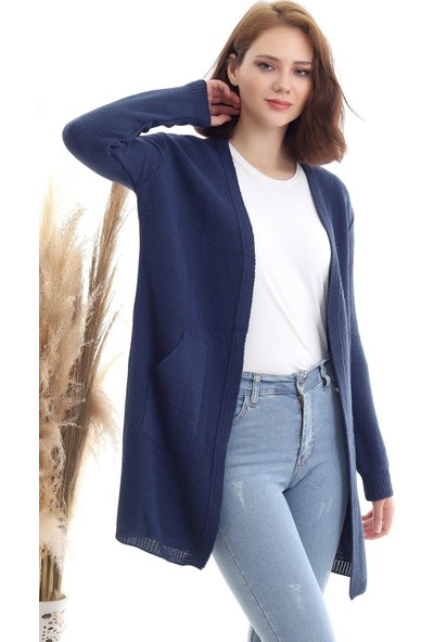 Kasheha Kadın Lacivert Yumuşak Dokulu Kanguru Cepli Salaş Triko Hırka - KAD3325502 Kasheha Kadın Lacivert Yumuşak Dokulu Kanguru Cepli Salaş Triko Hırka - KAD3325502