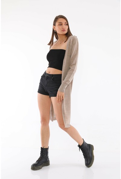 Kasheha Kadın Vizon Mevsimlik Uzun Kollu Salaş Triko Uzun Hırka - KAD3325506