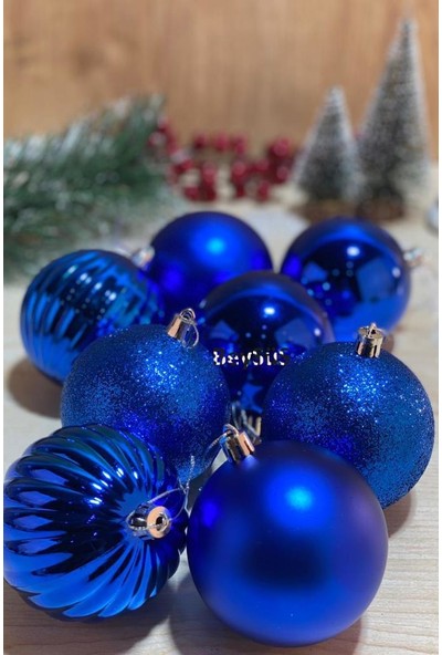 BeySüS Yılbaşı Çam Ağacı Süsü Cici Top 8 cm 8 Li Mavi