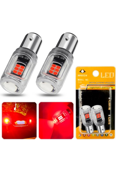 Waxen Stop Sinyal Geri Vites Ampulü Mercekli 18 LED P21W 1157 1016 6500K Kırmızı Çift Duy Güçlü Işık Waxen Stop Sinyal Geri Vites Ampulü Mercekli 18 LED P21W 1157 1016 6500K Kırmızı Çift Duy Güçlü Işık