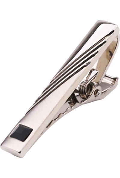 Kravatkolik Gümüş Renk Çizgi Desen Siyah Taşlı Kravat Iğnesi Kravatkolik Gümüş Renk Çizgi Desen Siyah Taşlı Kravat Iğnesi