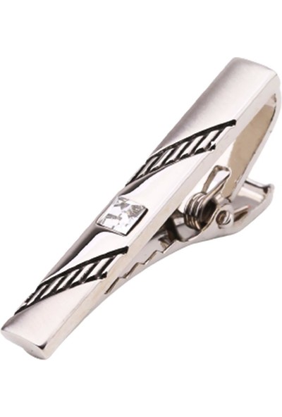 Kravatkolik Gümüş Renk Tekerlek Desen Beyaz Taşlı Kravat Iğnesi