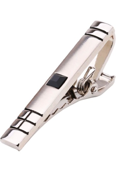 Kravatkolik Gümüş Renk Siyah Detaylı Kravat Iğnesi Kravatkolik Gümüş Renk Siyah Detaylı Kravat Iğnesi