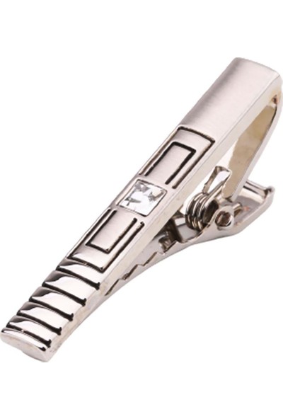 Kravatkolik Gümüş Renk Çerçeve Desen Beyaz Taşlı Kravat Iğnesi