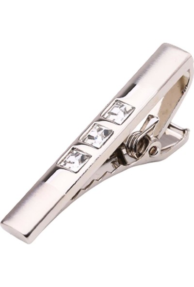 Kravatkolik Gümüş Renk Üç Taş Beyaz Kravat Iğnesi