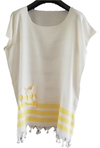 Noyinn Kadın Beyaz Yarasa Kollu Bambu Peştamal Elbise