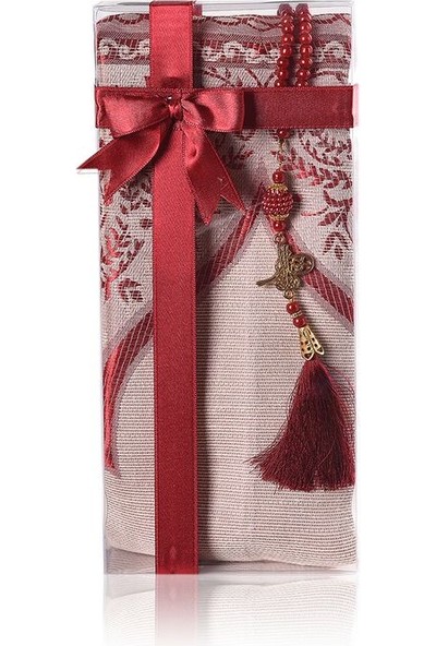 Pamuk Seccade & Inci Tespih Bordo 28 x 12 cm