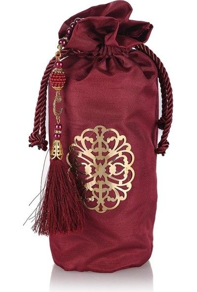 Osmanlı Ipeği Şantuk Kese Seccade Inci Tespih Bordo 20 x 10 cm