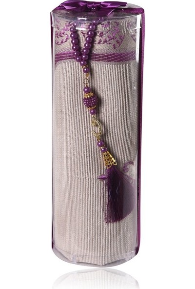 Silindir Kutu Pamuk Seccade & Inci Tespih Mürdüm 24. 5x 8 cm Silindir Kutu Pamuk Seccade & Inci Tespih Mürdüm 24. 5x 8 cm