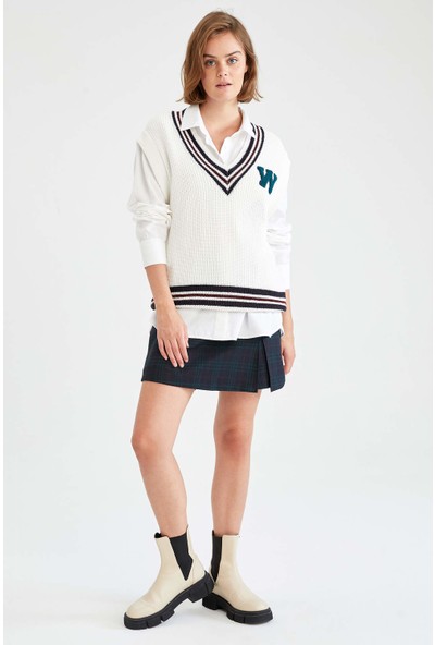 DeFacto Ekoseli Kapaklı Şort Etek V2547Az21Au