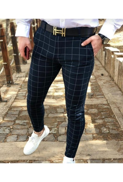Ormancı Kareli Lacivert Erkek Kumaş Pantolon