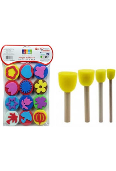 Art Picasso 12'li Sünger Eva Baskı ve Ponpon Sünger Fırça