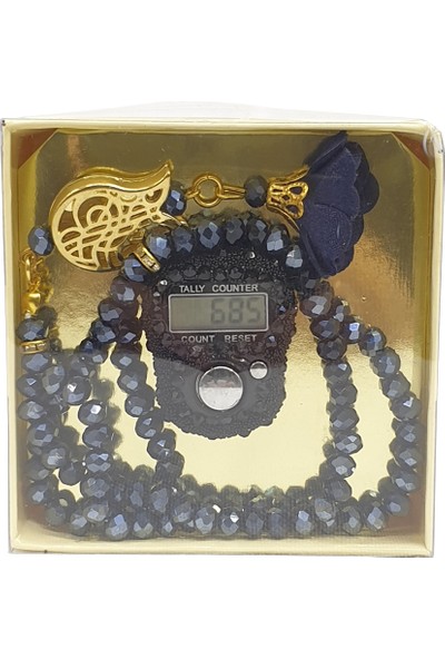 Çağrı Kutulu Kristal Tesbihli Taşlı Zikirmatik Siyah