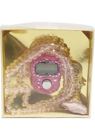 Çağrı Kutulu Kristal Tesbihli Taşlı Zikirmatik Pembe