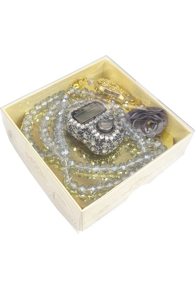 Çağrı Kutulu Kristal Tesbihli Taşlı Zikirmatik Gri