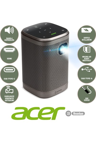 Acer Aopen AV10 150 Lm + 700 Lm (Led) Fwvga HDMI + USB Projeksiyon Cihazı MR.JT511.001