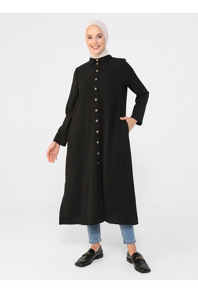 Refka Yanları Yırtmaçlı Uzun Boy Aerobin Tunik - Siyah - Refka Casual