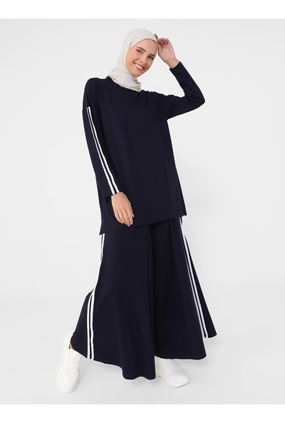 Refka Doğal Kumaşlı Tunik&pantolon Ikili Takım - Lacivert - Refka Basic Refka Doğal Kumaşlı Tunik&pantolon Ikili Takım - Lacivert - Refka Basic