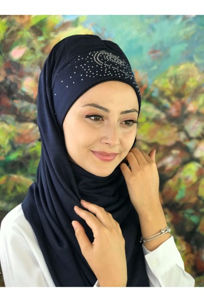 Butik Ambar Gümüş Pul Baskılı Helezon Desenli Koyu Lacivert Hazır Şal Butik Ambar Gümüş Pul Baskılı Helezon Desenli Koyu Lacivert Hazır Şal