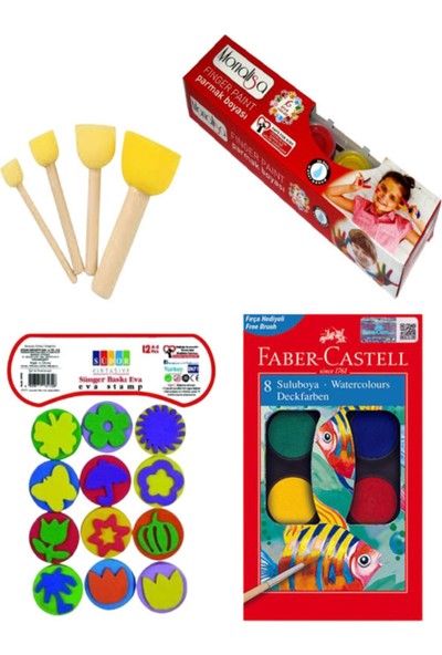 Art Picasso Faber-Castell Sulu Boya 8'li , Südor Parmak Boya 6'lı Baskı Eva 12'li ve Ponpon 4'lü