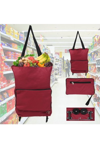 Esmelen Alışveriş Pazar Market Çantası Katlanabilir Tekerlekli Çantalı Çarşı Market Arabası Kırmızı Çanta Esmelen Alışveriş Pazar Market Çantası Katlanabilir Tekerlekli Çantalı Çarşı Market Arabası Kırmızı Çanta